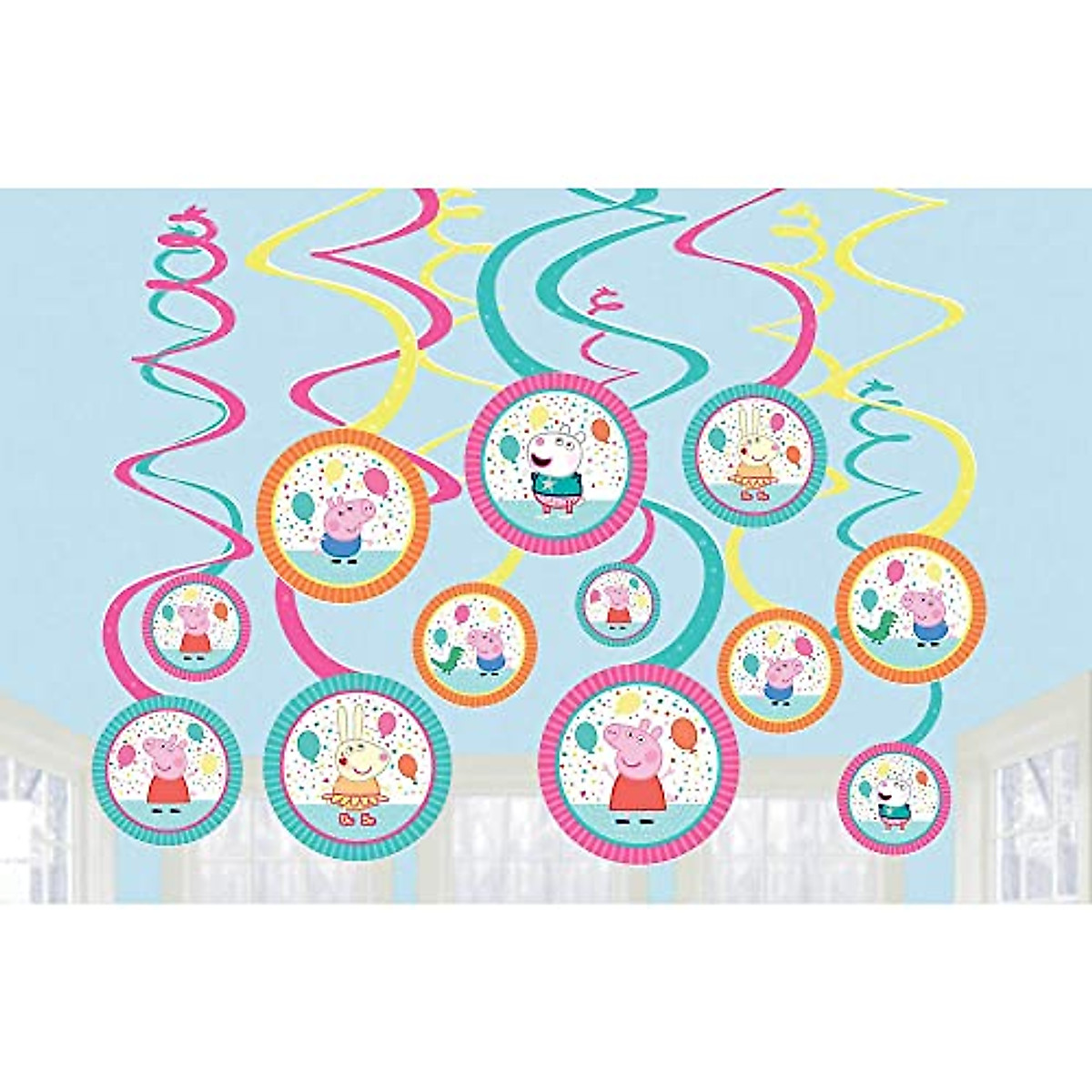 Peppa Pig Party Hanging Swirls | Multicolor | Decoration | 12 Pcs.