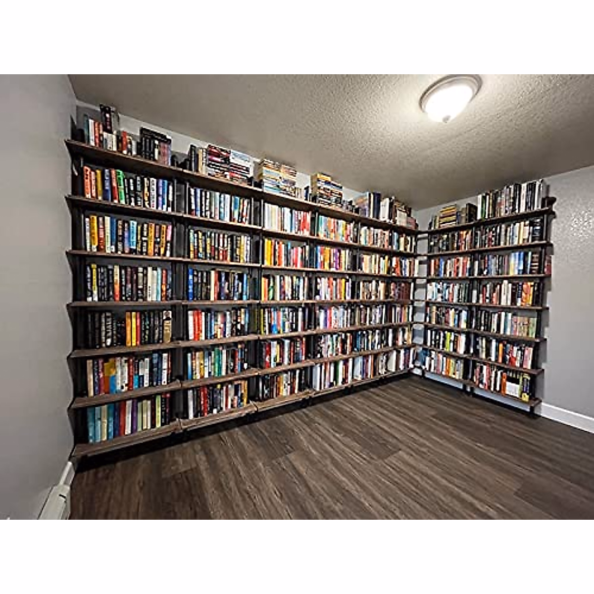 WGX Design For You Industrial 6-Tiers Modern Ladder Shelf Bookcase,Wood Storage Shelf,Display Shelving, Wall Mounted Wood Shelves, Metal Wood Shelves Bookshelf Vintage Wrought Iron Finish