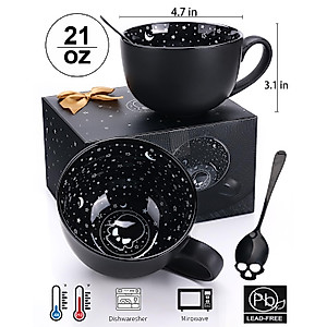 Taruzil Midnight Skull Coffee Mugs with Spoons, Halloween Christmas Birthday White Elephant Gifts for Adult Women Men Friends, Spooky Witchy Gag Fun Gifts Gothis Decor Novelty Tea Cups