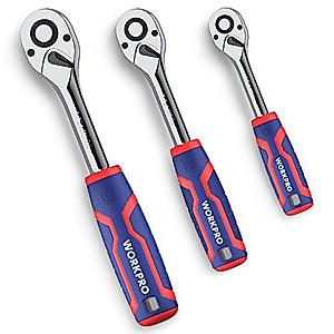WORKPRO 3-Piece Ratchet Set, 1/4", 3/8", 1/2" Quick-Release Reversible 72-Tooth Drive Socket Wrench