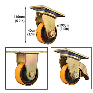 4-Piece Furniture Castor, Swivel Wheel, Rubber Casters, Plate Castor, Industrial Castors, 360-degree Rotation, with Brakes(Swivel Castorsx4)