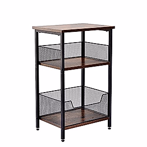 Dunatou 3-Tier Multifunctional End Table,Industrial Retro Small Side Table,Free Standing Shelf for Small Spaces Living Room Bedroom Kitchen and Office,Stable Wood and Metal Frame with Storage
