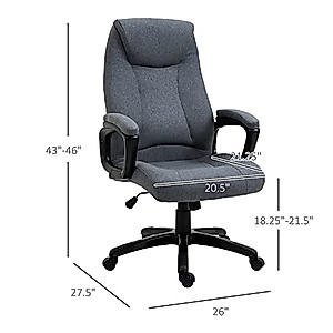 Vinsetto Fabric Home Office Chair, Computer Desk Chair with Tilt Function, Executive Chair with 360° Swivel, Adjustable Height, Padded Armrests and Headrest, Gray