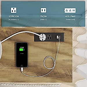 HITHOS Console Table with Outlets and USB Ports, Industrial Hallway Table with Storage 2 Drawers and Shelves, Narrow Long Sofa Entryway Table for Living Room, Rustic Brown