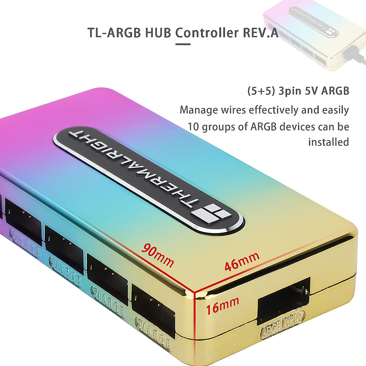 Thermalright Integrated ARGB Fan Hub, 10-Port 3 Pin PC Fan Controller, 5V Fan ARGB Hub, Support up to 10 Fans, SATA Power Cord Direct Input