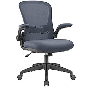 Devoko Office Desk Chair Ergonomic Mesh Chair Lumbar Support with Flip Up Arms and Adjustable Height (Grey)