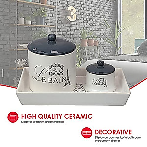 Home Basics, White Le Bain Paris 2 Piece Canister Set with Coordinating Ceramic Vanity Tray