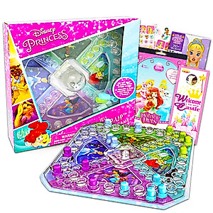 Disney Princess Pop Up Game ~ 3 Pc Bundle with Disney Princess Board Game for Kids with Pop Up Dice, Palace Pets Stickers, and Door Hanger (Princess Party Favors)