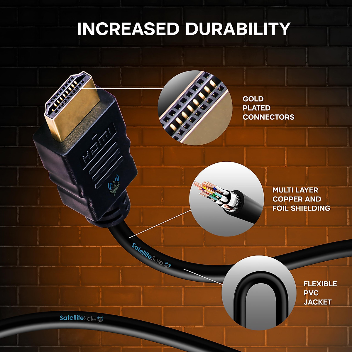 SatelliteSale Digital High-Speed 2.0 HDMI Cable 4K/60Hz 18Gbps PVC 2160p Black Cord Universal Wire 12 feet