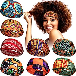 8 Pieces African Headband Stretchy Boho Print Hairband Yoga Running Sports Workout Head Grip Band Elastic Turban Headwrap Head Cloth for Women Girls Hair Accessories (Classic Pattern)