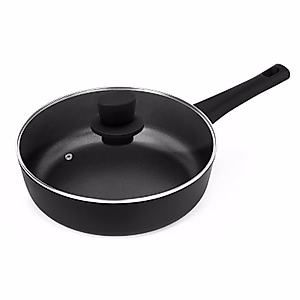 Sakuchi Nonstick Saute Pan with Lid - 9.5 Inch Black Granite Deep Frying Pan with Lid for Effortless Cooking and Deep Frying, Suitable for All Stoves, Induction Compatible, PFOA Free
