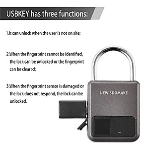 Fingerprint Padlock, Smart Padlock with USB Charging Support, Fingerprint Lock, Biometric Lock Suitable for Luggage, Bookcase, Suitcase, Backpack, Bike, School Locker, Gym Locker Lock(Gray)