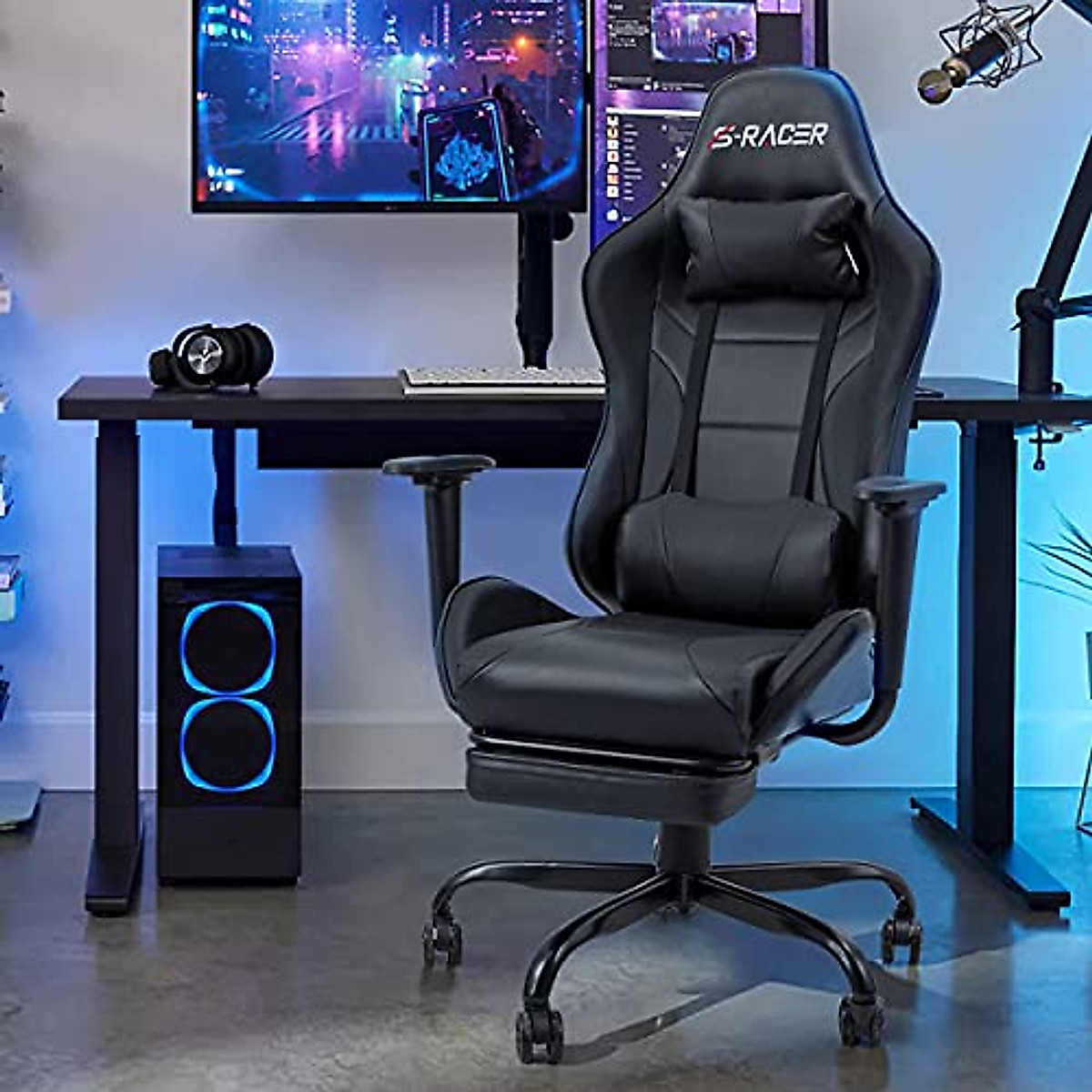 Homall Gaming , Massage, Computer, Office Ergonomic Desk chair with Footrest Racing Executive Swivel chair Adjustable Rolling Task chair (Black)