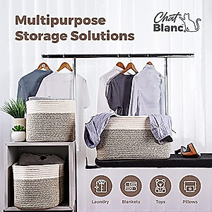 Cotton Rope Basket for Storage | 15"x10"x9" Set of 3 Large Storage Baskets for Organizing with Handles, works as Cloth Baskets, Blanket Basket, Big Woven Laundry Basket or Black Toy Bin like White Wicker Laundry Baskets