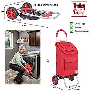 dbest products Trolley Dolly Red Foldable Shopping cart for Groceries with Wheels and Removable Bag and Rolling Personal Handtruck Standard