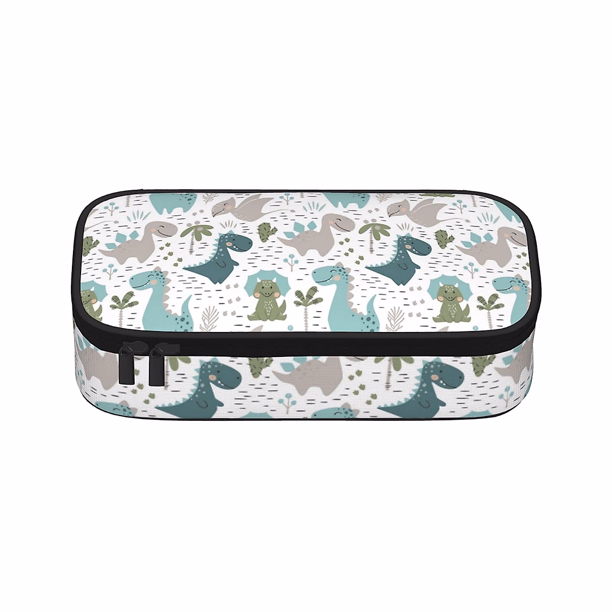 Gocerktr White Dinosaurs Pencil Case Large Capacity Pencil Bag Double Zippers Pen Bag with Compartments Multifunction Makeup Bag for Women