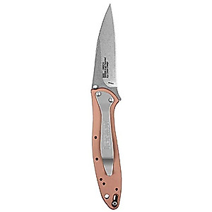 Kershaw Leek Copper Pocketknife EDC, 3" CPM 154 Steel Blade, Copper Handle, Dual Lock System, assisted opening Knife