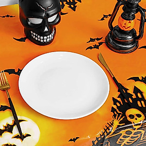 CAKKA Halloween Tablecloth, 2 Pack 54x108” Disposable Table Cover, Rectangle Plastic Table Cloths for for Halloween Party Decoration Supplies, Pumpkin Hunted House