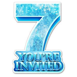 20 Ice Queen 7th Birthday Party Invitations with Envelopes Double Sided Blue Winter Snowflake Shaped Fill-in Invitations Invites for 7 Year Old