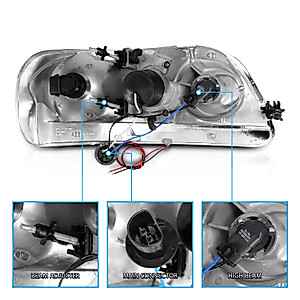 AmeriLite for 1997-2003 Ford F150 97-2002 Expedition Pickup Truck LED Tube Black Projector Replacement Headlights Set - Driver and Passenger Side