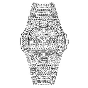 FANMIS Unisex Luxury Crystal Diamond Watches Silver Gold Fashion Quartz Analog Watch Stainless Steel Band Bracelet Big Face Women's Men's