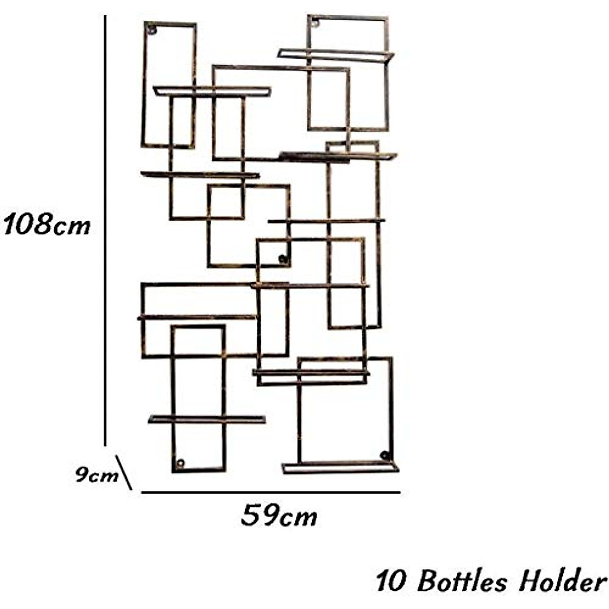Stylish Simplicity 108Cm Wall Mounted Wine Bottles Holder,Metal Iron Wall Wine Bottle Rack Organizer,Holder 10 Bottles, PIBM, Bronzy
