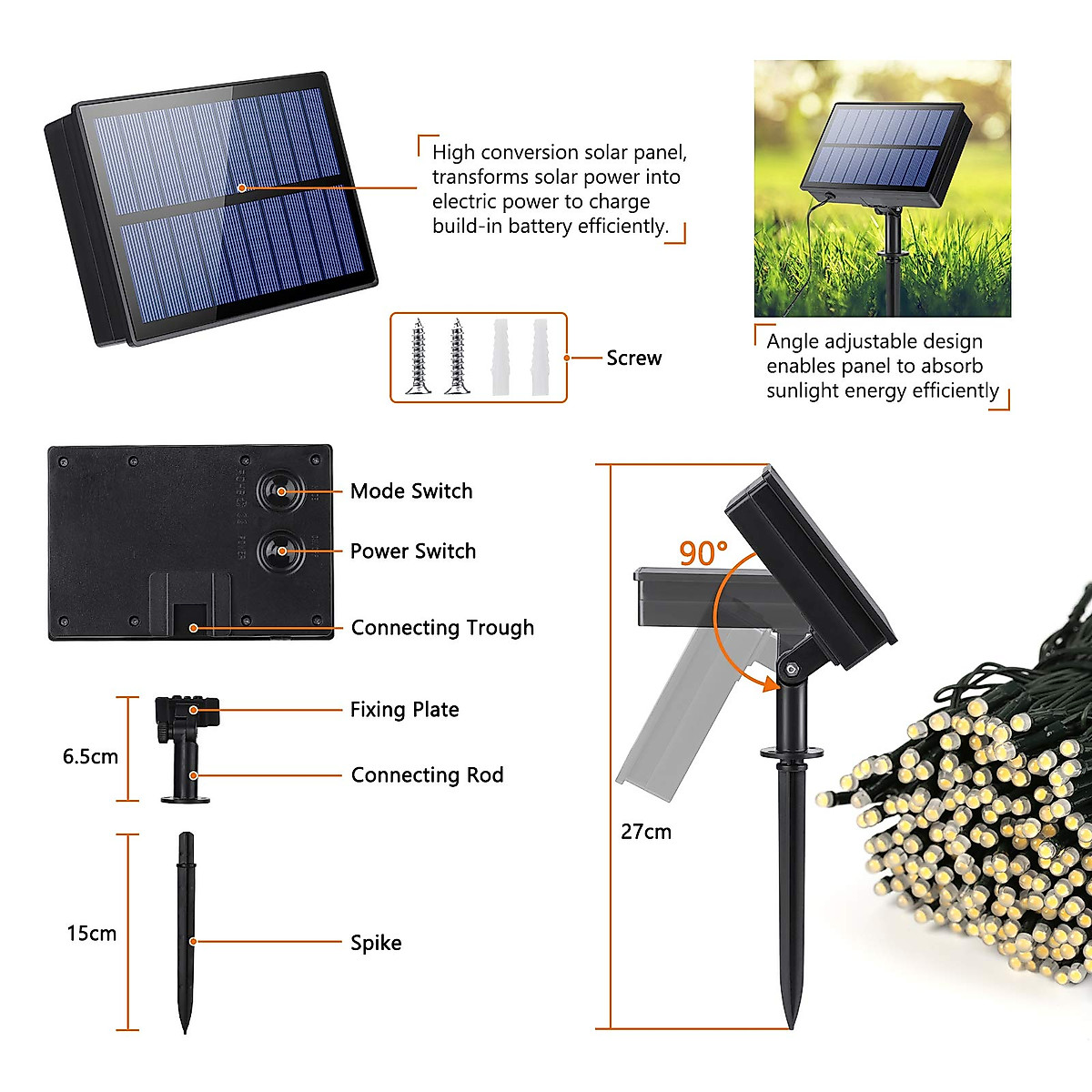 Jnaurb Solar Christmas Lights, 121ft 350 LED Solar String Lights with 8 Modes, Waterproof Outdoor Christmas String Lights for Patio, Garden, Party, Holiday, Christmas Decorations (Wram White)