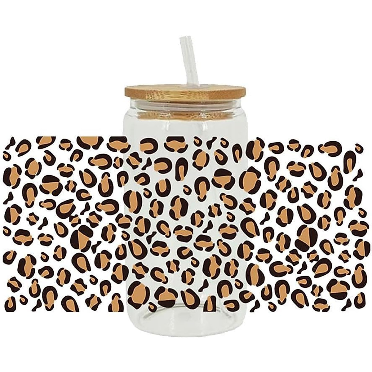Brown UV DTF Cup Wrap Leopard Printed Rub on Transfers Stickers for Glass Cups Waterproof UV DTF Transfer Cup Stickers Decals for Crafts Ready to Apply Cup Wrap Adhesive Vinyl