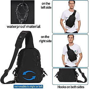 Small Black Sling Crossbody Backpack Shoulder Bag for Men Women, Waterproof Lightweight One Strap Backpack Sling Bag Backpack for Hiking Walking Biking Travel Cycling USB Charger Port-Nylon