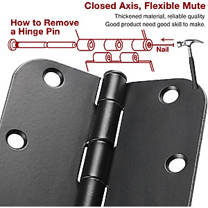 30 Pack Matte Black Door Hinges 3.5 x 3.5 Inch, Rounded Interior Door Hinges with 5/8"Radius, Heavy-Duty Black Hinges for Doors Standard Bedroom Office Door Hardware Removable Pin,Farmhouse,Shed,Gate