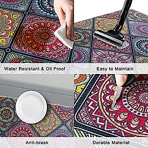 QiyI Anti Fatigue Kitchen Mat 1 Piece Boho Kitchen Rug Waterproof Oil Proof Runner Rug Floral Medallion Laundry Comfort Standing Mat Cushioned Area Doormat 17" W x 29" L - Ethnic Traditional Pattern