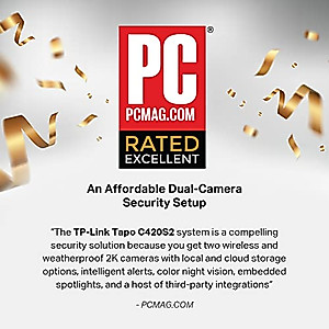TP-Link Tapo 2K QHD Outdoor Wireless Security Camera System, Up to 180 Day Battery, Color Night Vision, Starlight Sensor, Motion/Person/Pet/Vehicle Detection, works w/Alexa &Google Home(Tapo C420S2)