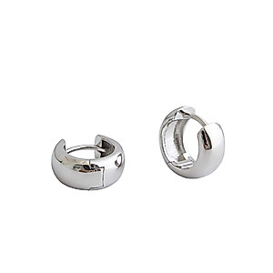 Chunky Wide Minimalist Small Hoop Earrrings for Women Cartilage S925 Sterling Silver Fashion Dainty Cuff Sleeper Simple Huggie Hoops Hypoallergenic Jewelry Gifts Bff Birthday Mom 10mm (silver)