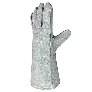 SLFC Cow Split Leather Welding Gloves Heat/Fire Resistant,14 Inches Leather Safety Working Gloves for BBQ,Oven,Tig Welder,Garden and Animal Handling(grey)