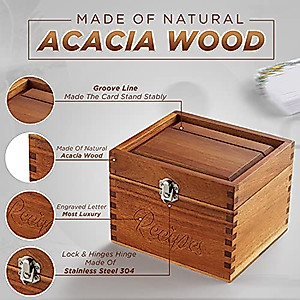 Tidita Acacia Wood Recipe Box with Cards - Blank Recipe Box Wooden Set Come with 100 4x6 Recipe Cards, 8 Dividers. Perfect Recipe Organizer (Acacia Wood)
