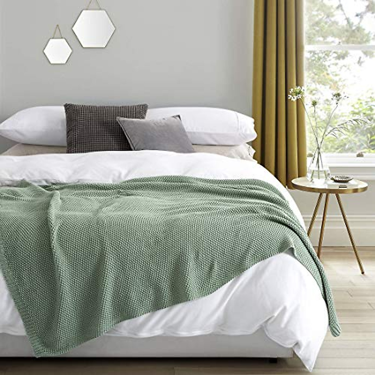 Revdomfly Sage Green Knitted Throw Blanket for Couch, 100% Cotton Cable Knit Throw Blanket Soft Cozy Decorative Sofa Chair Blankets, 50" x 60", Sage Green