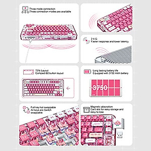 Luqeeg Wireless Mechanical Keyboard, 80 Keys Wireless Bluetooth Gaming Keyboard with RGB Backlight Compact Gaming Keyboard with 2 Layer Keycap Design, for Computer, Desktop, PC, Notebook