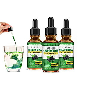 (3 Pack) Liquid Chlorophyll Drops Maximum Strength 6000MG Fast Absorbing All Natural Green Concentrate Supplement Loaded with Antioxidants Minerals Multivitamins 2 FL Oz