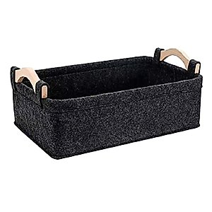 Muellery Storage Basket Decorative Wooden Fabric Tray Storage 15.6x10.2in(37x26cm) Black TPAF119851