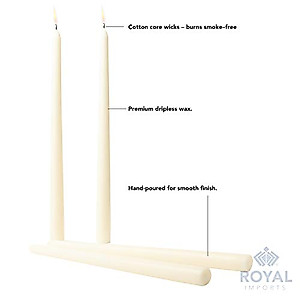 Royal Imports Unscented Taper Candles, Elegant Premium Quality, Dripless & Smokeless, Hand-Dipped Dinner Candles for Wedding, Holiday, Home Decor - 9 Hour Burn Time - Set of 12 (12 Inch, Ivory)