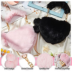 Saintrygo 2 Pieces Valentine's Day Heart Shaped Purse Faux Fur Shoulder Bag Soft Fluffy Handbags for Women Girls Valentines Day Cute Present with Chain
