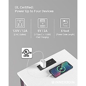 Innerjoin Nightstand with Charging Station USB A&C Ports, LED Nightstand with 2 Drawers & Storage Shelf, Bed Stand Side End Table for Bedroom Living Room Dorm, White