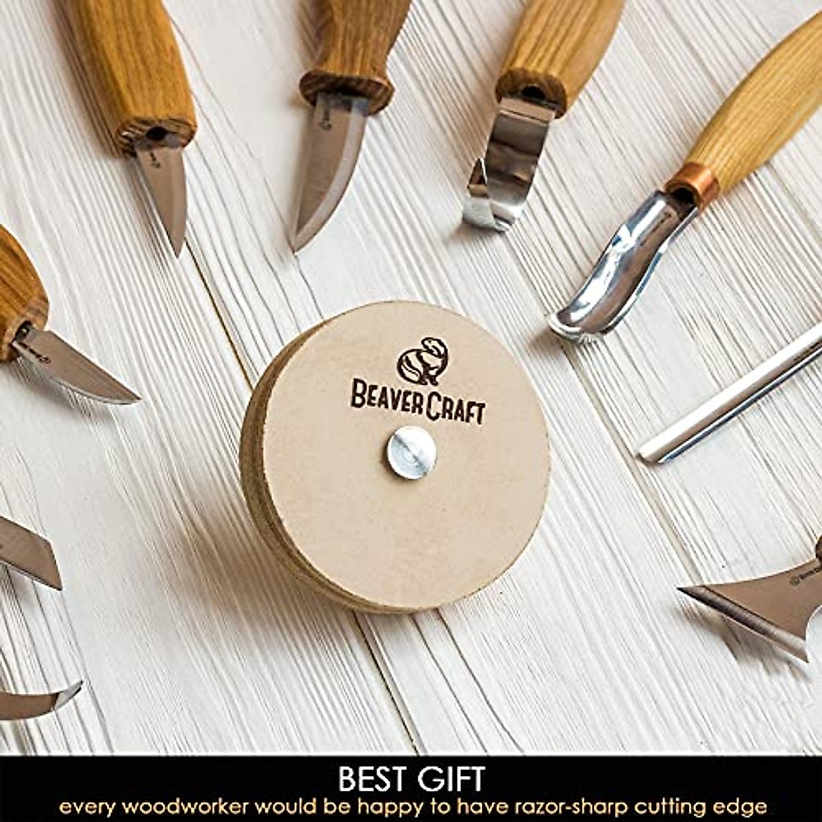 BeaverCraft PW1 Sharpening Wheel Stropping 3" Wheel Leather Wheel Honing Wheel Leather Polishing Wheel Knife Sharpening Wheel Kit Leather Stropping Buffing Wheel Leather Strop Wheel