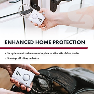 SABRE 110dB Door Handle Alarm, Extremely Loud Wireless Alarm Audible Up To 680 Ft Away, Hangs Off Door Knob or Handle, Vibration-Triggered Home Security Alarm, 3 Adjustable Settings, Great for Travel