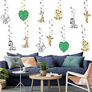 12Pcs Wild One Hanging Swirls Ceiling Streamers Decorations, for Jungle Safari Animal Birthday Party Decorations Baby Shower Supplies