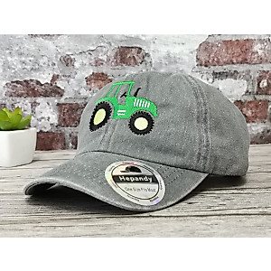 Hepandy Embroidered Tractor Farm Baseball Hats, Toddler Kids Embroidery Snapback Hat Youth Boys Washed Black Adjustable Trucker Hat