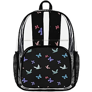 cfpolar Butterfly and Birds Clear Backpack Heavy Duty Transparent Bookbag for Women Men See Through PVC Backpack for Security, Work, Sports, Stadium
