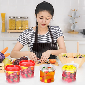 meekoo 48 Pcs Reusable Plastic Freezer Containers 24 oz Twist Top Food Soup Storage Leakproof Dishwasher Safe Containers Stackable Screw Top Containers for Kitchen House (Red)