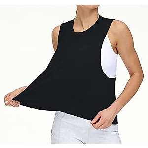 THE GYM PEOPLE Women's Open Cross Back Workout Tank Tops Loose Fit Sleeveless Yoga Running Shirts Black