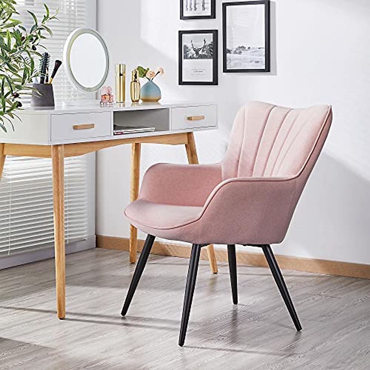Yaheetech Accent Chair, Modern and Elegant Armchair, Linen Fabric Living Room Chair with Mental Legs and High Back for Living Room Bedroom Office Waiting Room, Pink